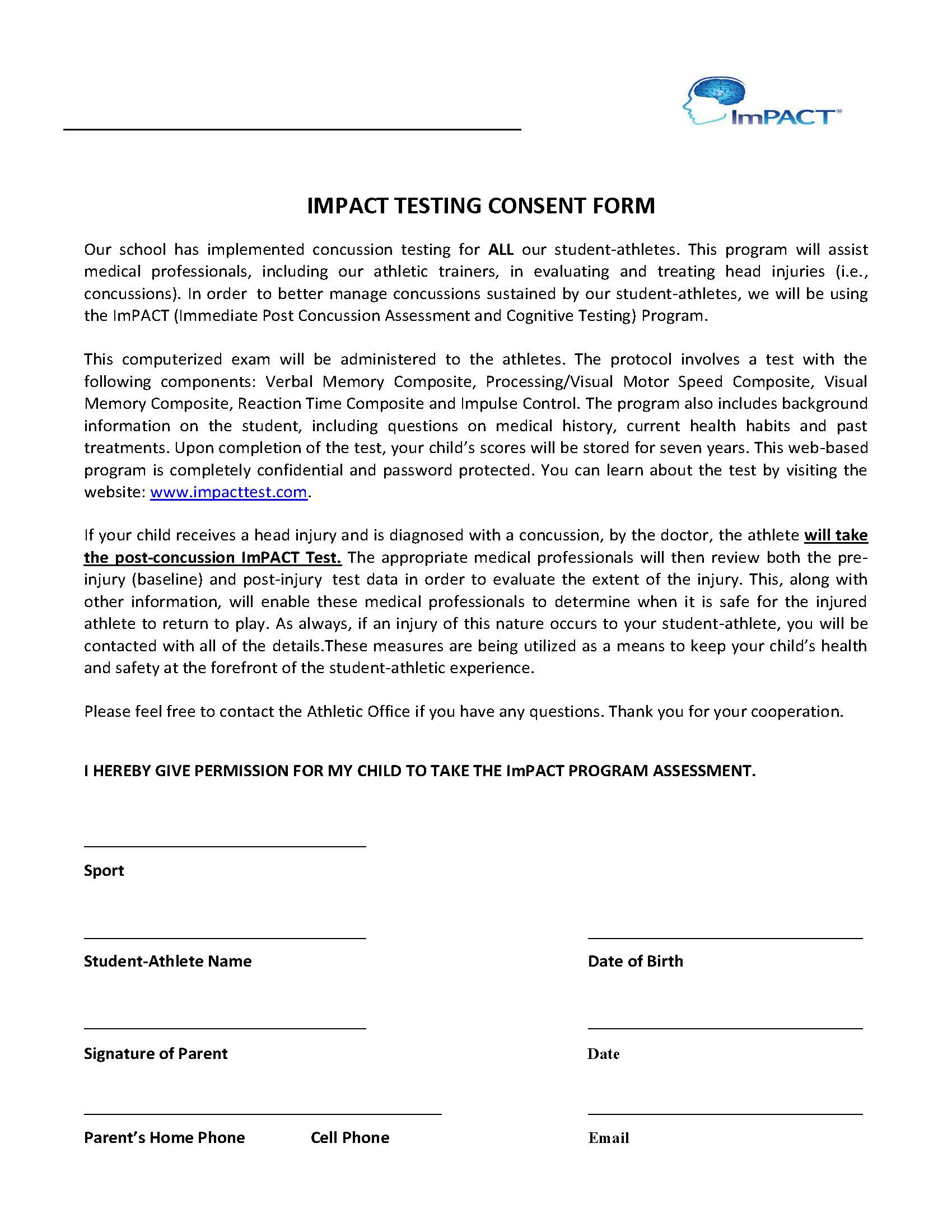 Blank ImPACT Concussion Testing Consent Form - eSign Genie